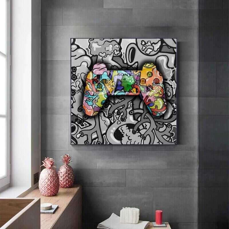 Graffiti Canvas Painting Gaming Handle Game Console Wall Art Game ...