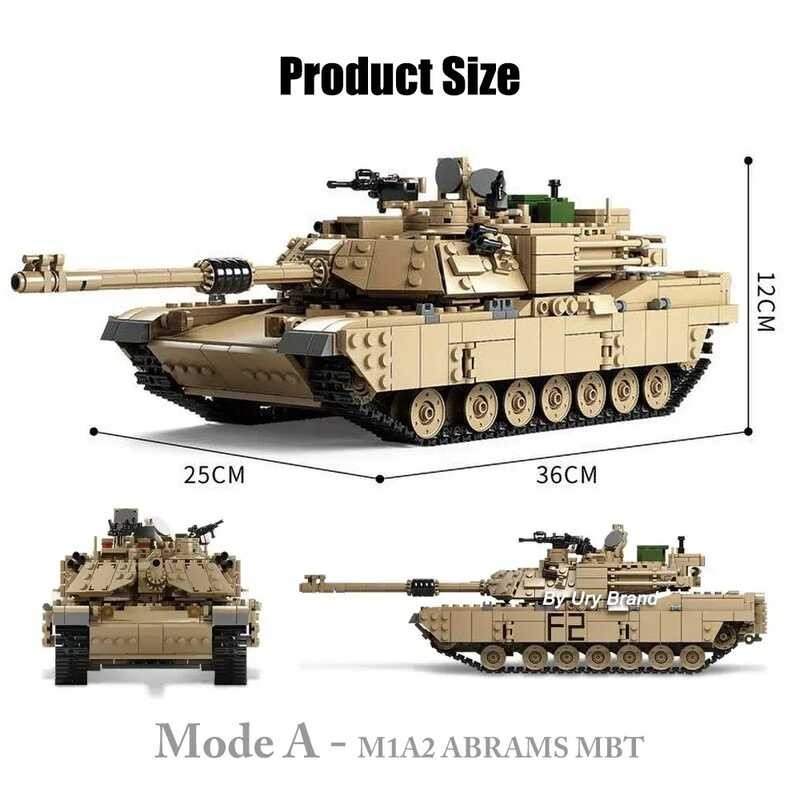 2In1 Ww2 Military M1a2 Abrams MBT Tank Model Army Cannon Chariot Set ...