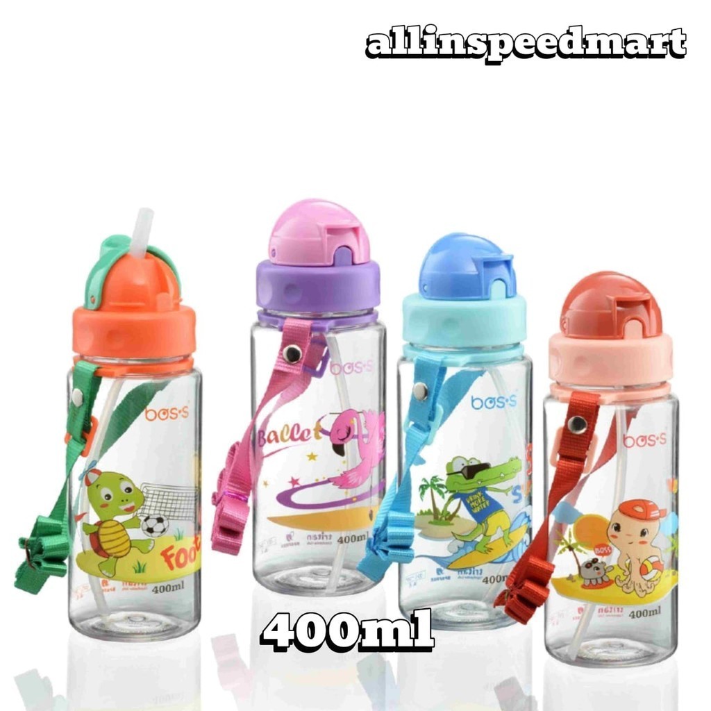 BOS'S KIDS DRINKING BOTTLE 400ML(ORANGE, BLUE, BROWN, PURPLE,) BOTOL ...