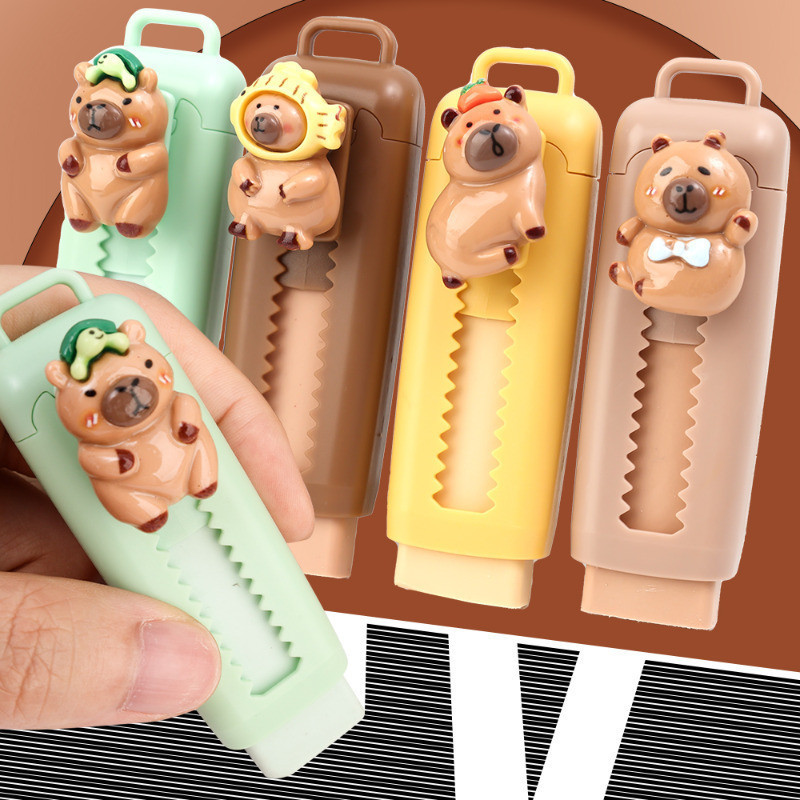 3Pcs Capybara Eraser - Cartoon Character-themed Stationery - Push-Pull ...
