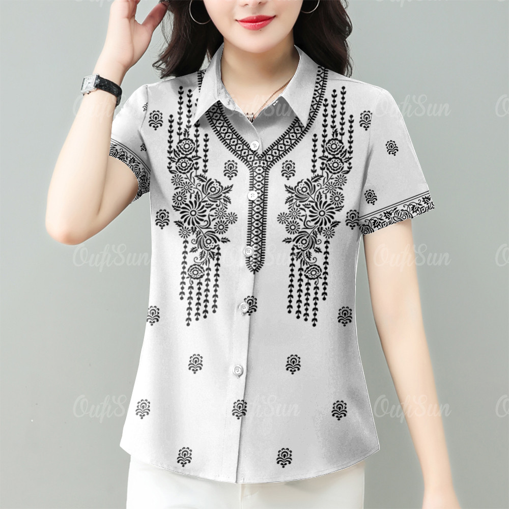 2025 Asean Attire For Women, Spacious Large-Size Short-Sleeved Shirt ...