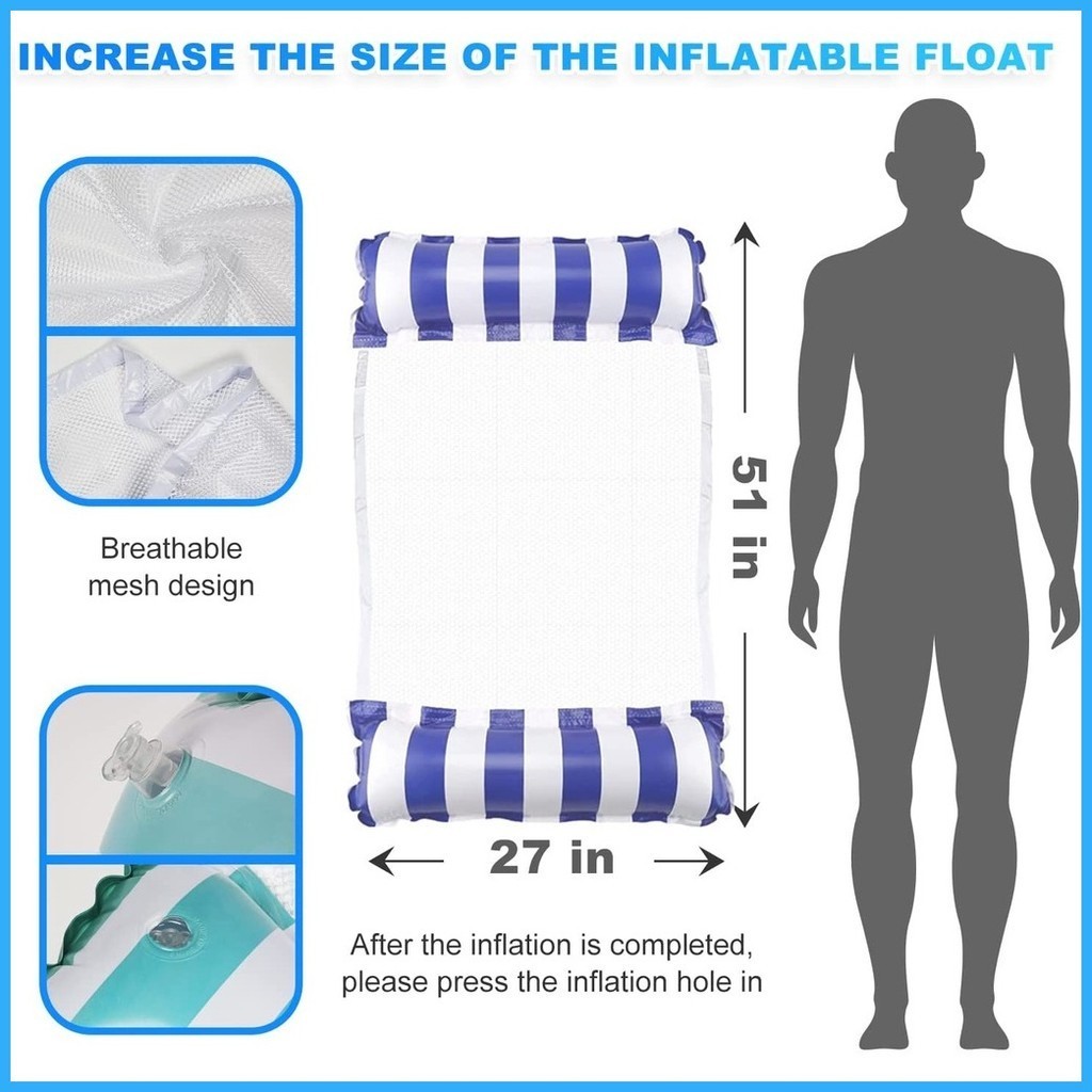 Water Toy Floating Bed Striped Inflatable Floating Mat Clip Net ...