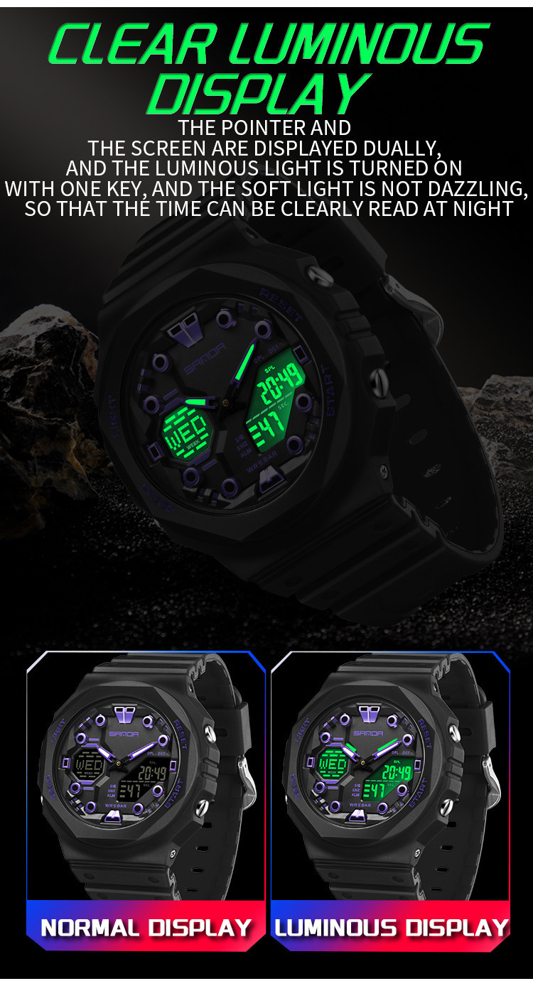 Sanda Large Dial Multifunctional Trendy Urban Outdoor Waterproof Sports ...