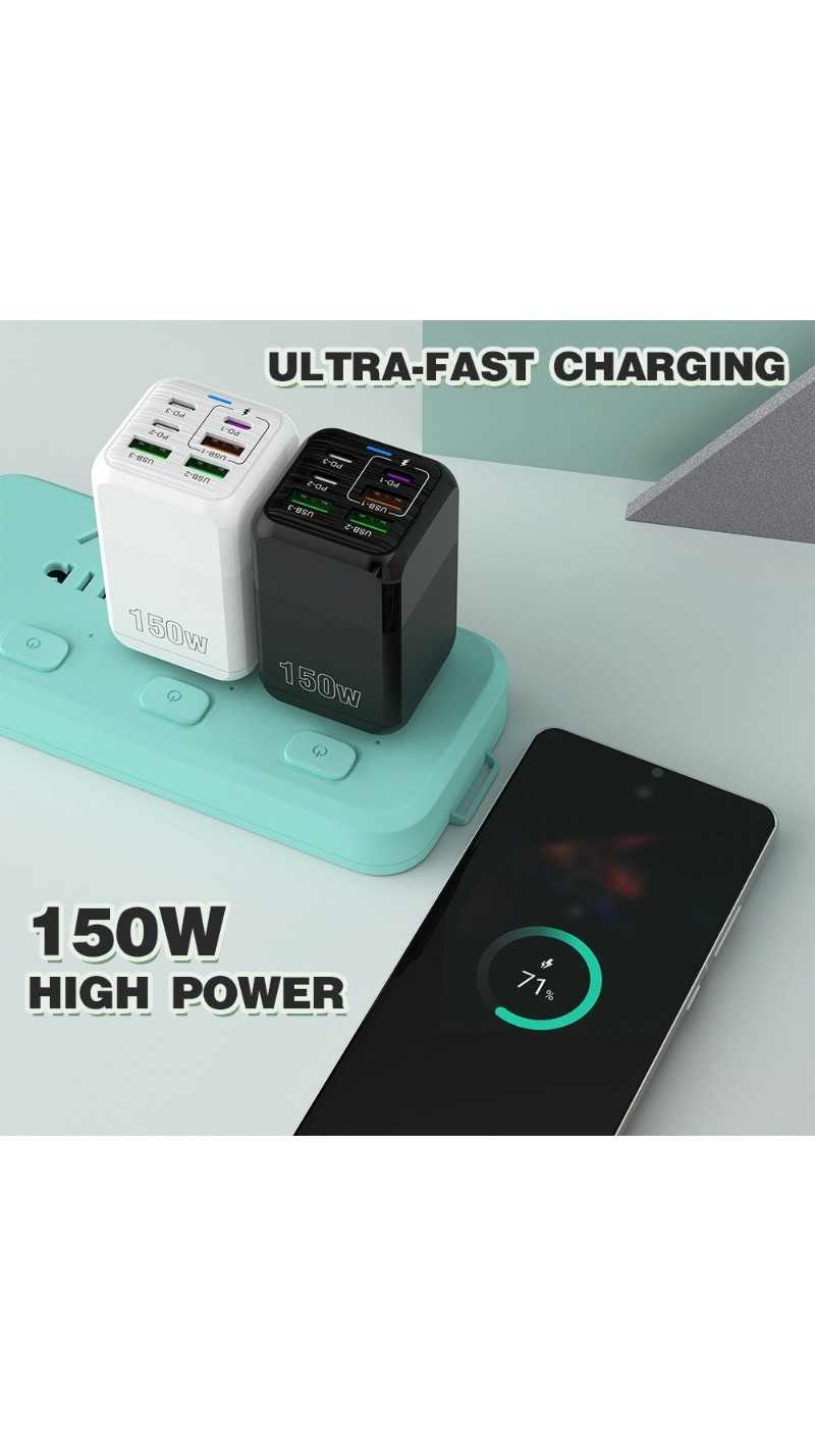 150W 6 Ports 3U+3C Fast Charging Charger Type C High Speed Charge ...