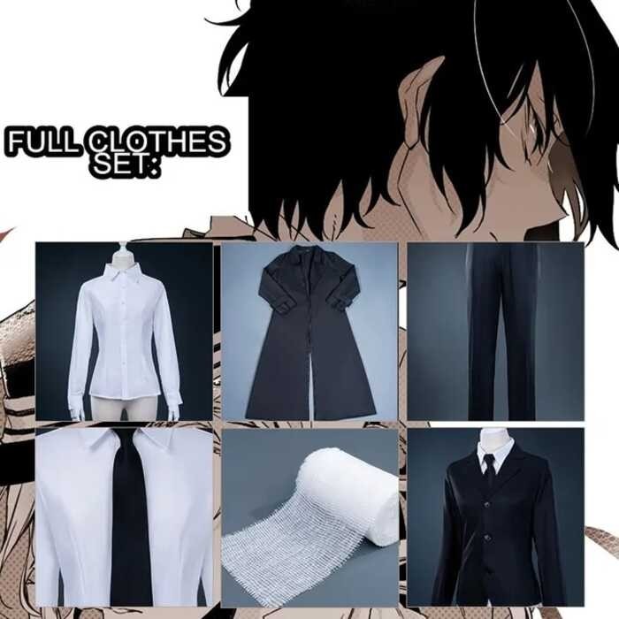 Anime Bungo Stray Dogs Dazai Osamu Cosplay Costume Black Trench Cloak ...