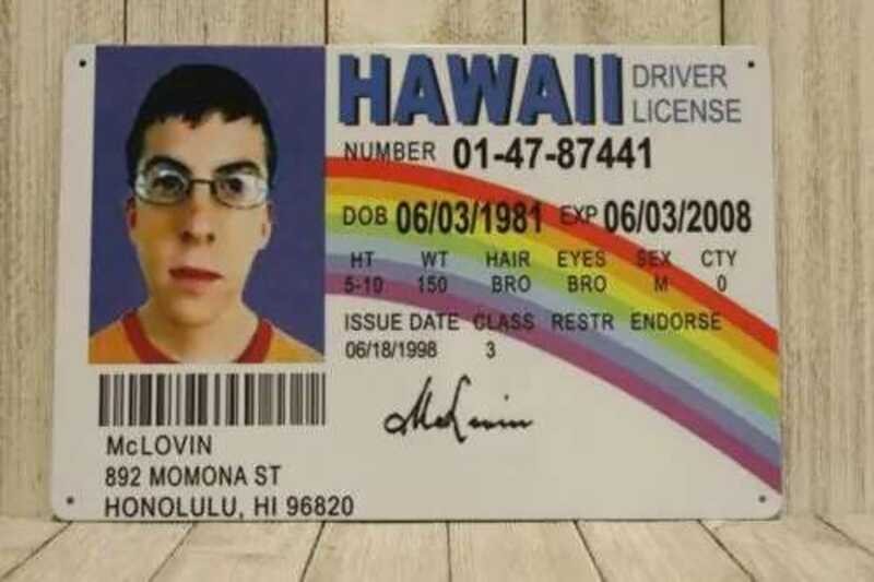 McLovin Superbad Driver License Tin Sign Metal Movie Poster Hawaii Fake ...