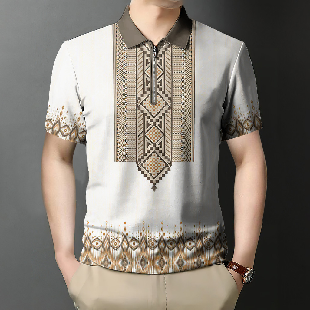 Summer men's Balong short-sleeved zipper polo shirt retro Filipino ...