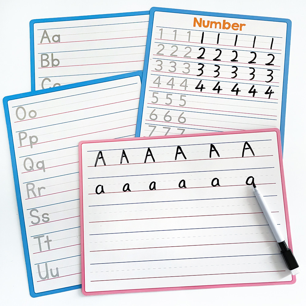 4pcs Dry Erase Alphabet & Numbers Whiteboard Preschool Tracing English ...