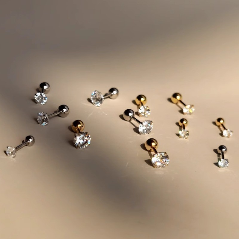 ROSELIFE 1PC Unisex Classic Gold Ball Crystal Pierced Screw Earring for Women Men Hypoallergenic ...