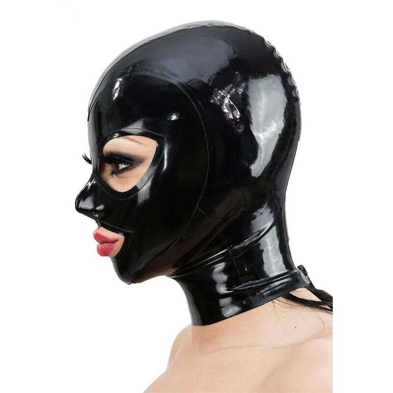 Unisex Latex Zipped Hood Mask Head Cover Open Eyes Mouth And Nostrils ...