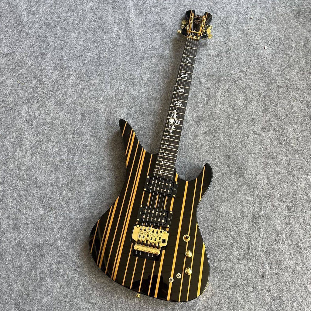 Schecter Black Yellow Stripes 24 Frets Electric Guitar Skeleton Inlay ...