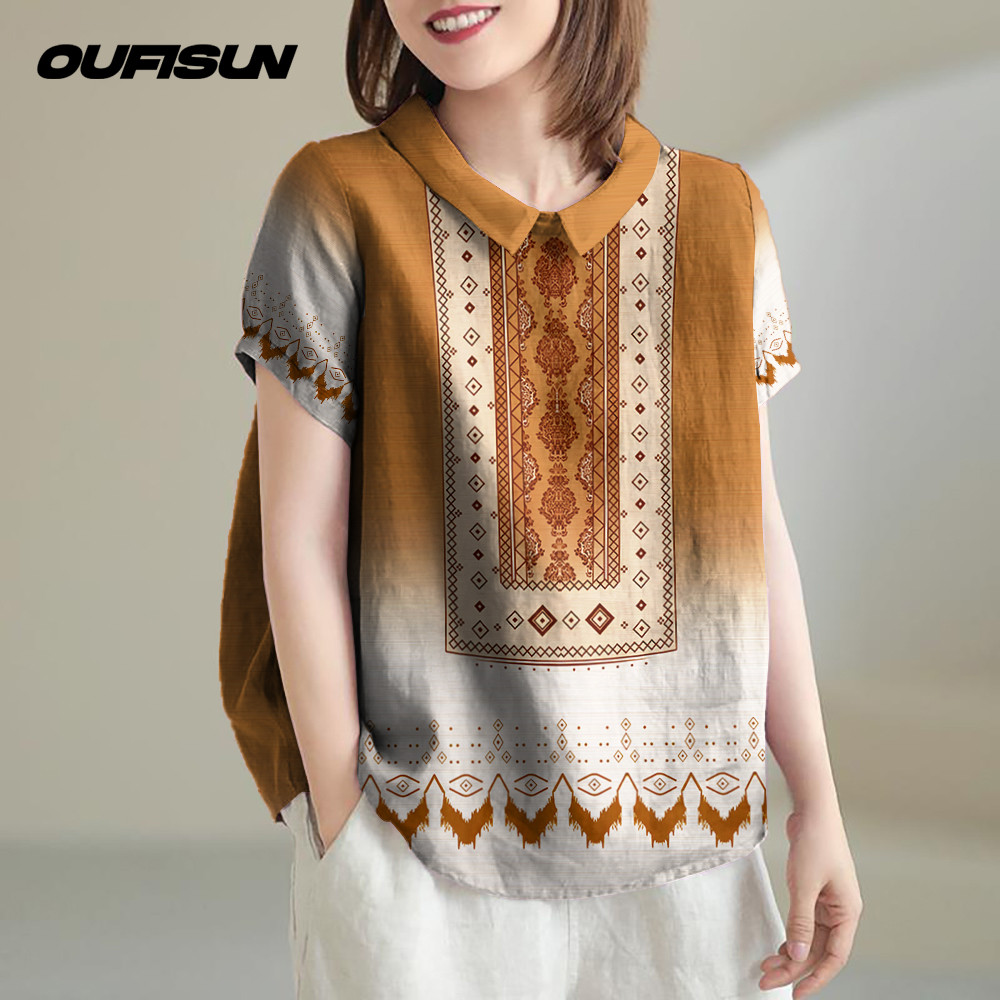 Asean Attire For Women Cotton And Linen Shirts For Women Loose Short ...