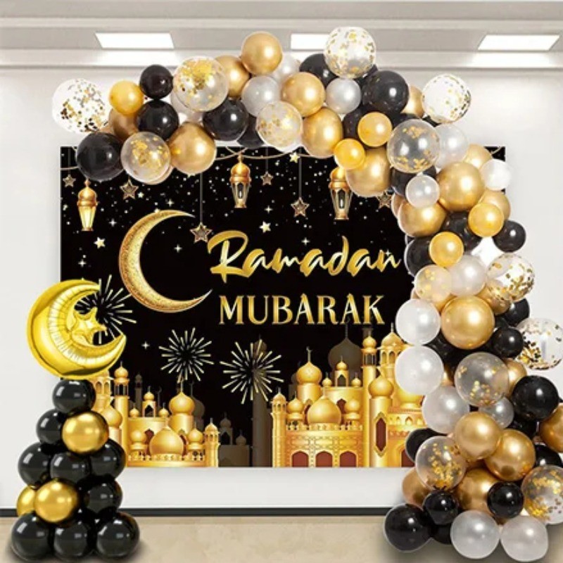 104pcs Black Gold Ramadan Decoration Balloon Set Eid Al Fitr Mubarak ...
