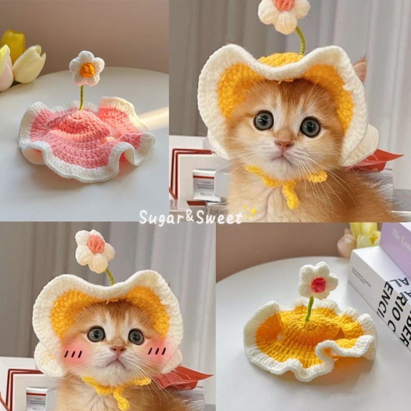 Cute Pet Headgear Knitting Dog Hat Headdress Funny Cat Dress Up Frog ...