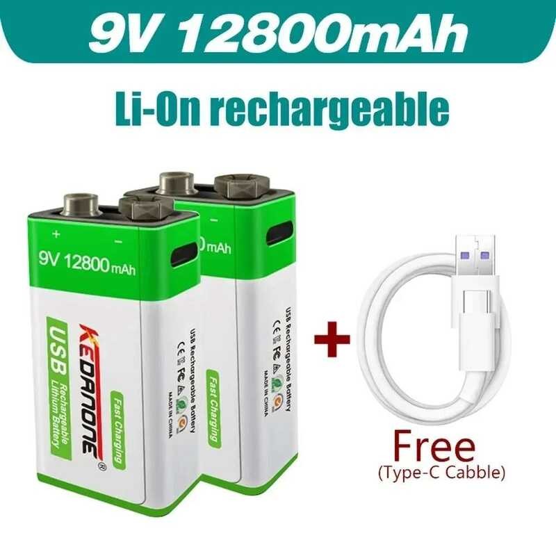9V 3 8A9 12800Mah Lithium Ion Rechargeable Battery Type-C USB Battery 9 ...