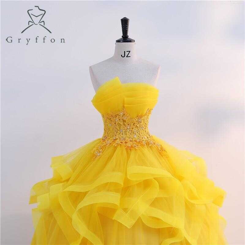 Bagong Gold Quinceanera Damit Classic Strapless Ball Gown Real Photo ...