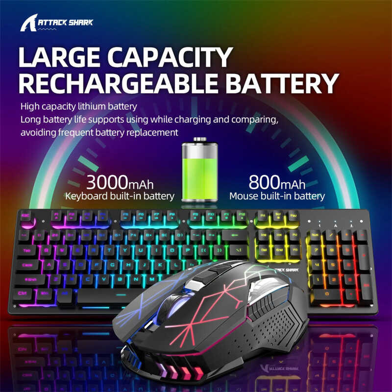 T3 Attack Shark Wireless Set Rechargeable Ergonomic RGB Lighting 2.4Ghz ...