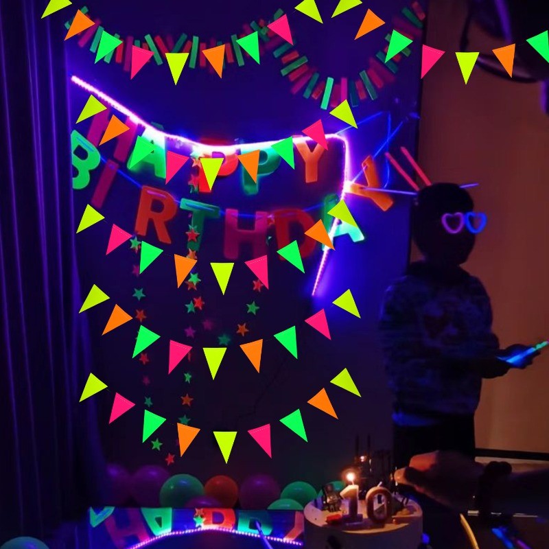 4M Neon Paper Pennant Banner - Mini Fluorescent Triangle Flag - Glow ...