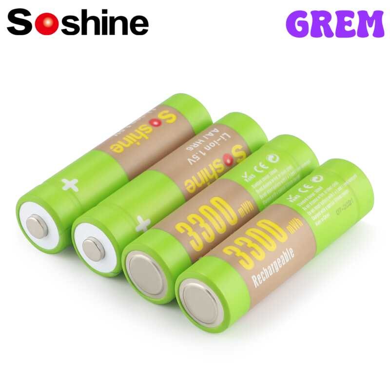 Soshine 3300Mwh [Grem] Aa Lithium-Akku 1,5 V 2A Batterien Ladezyklen ...