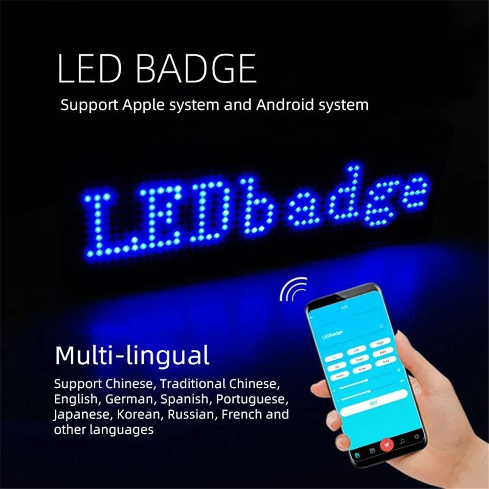 Multilingual LED Digital Badge USB Rechargeable Bluetooth APP Control DIY Programmable HD Text ...