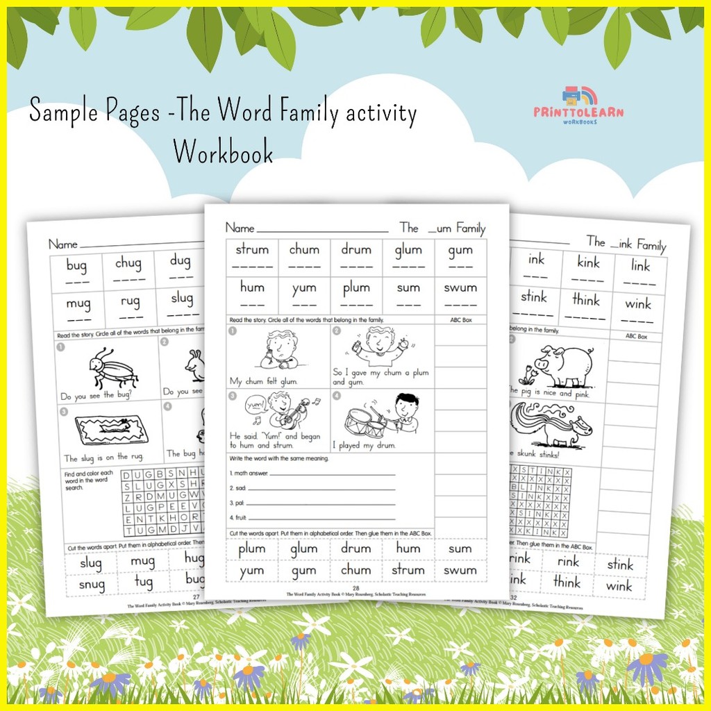 The Word Family Activity Workbook Word Family Concentration Word Family ...