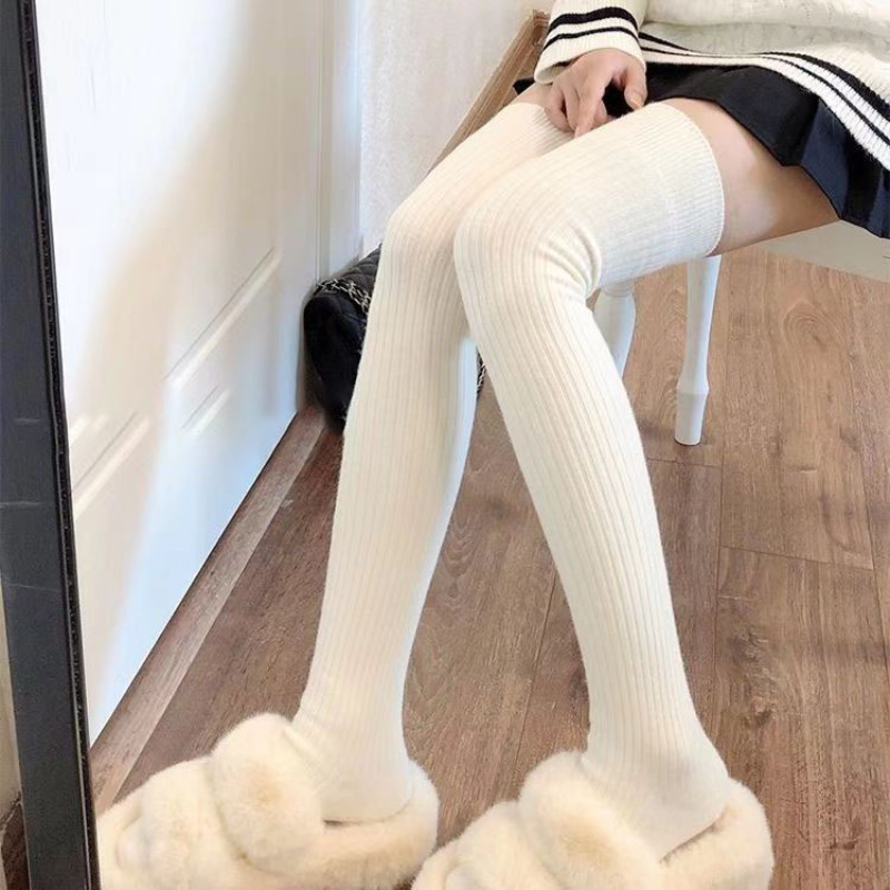 Women Long Socks, Casual Over Knee-High Knitted Calf Socks, Solid Wool ...