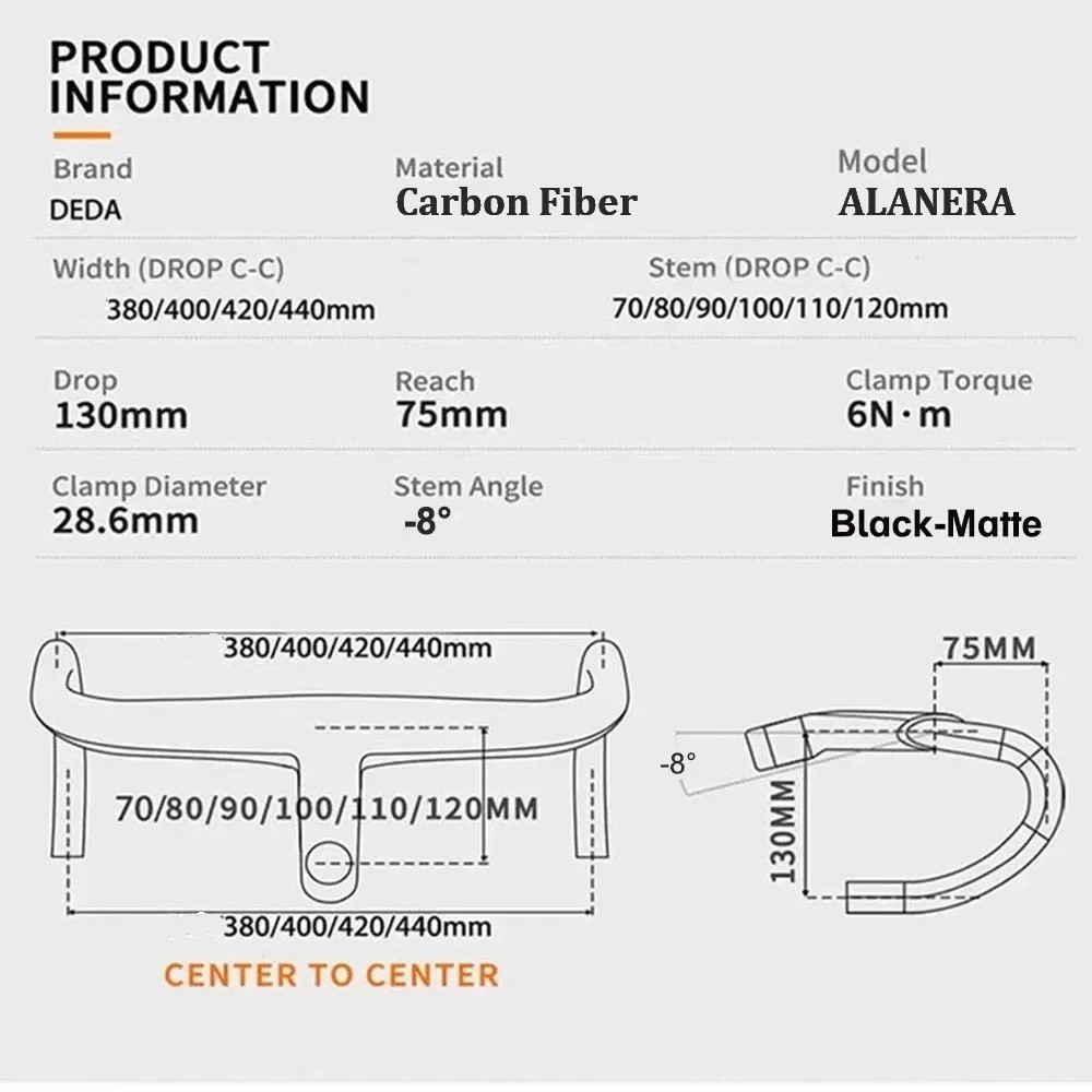 DEDA ALANERA Full Carbon Road 380-440mm Full Internal Wiring Integrated ...