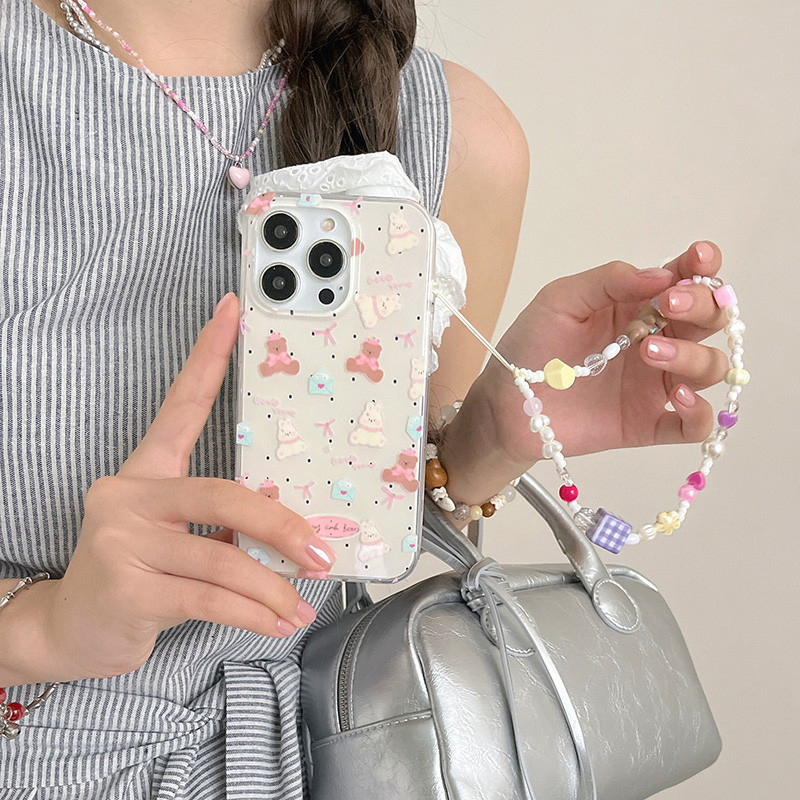 Cute Wave Point Bowknot Bear Rabbit Chain Phone Case Compatible for ...