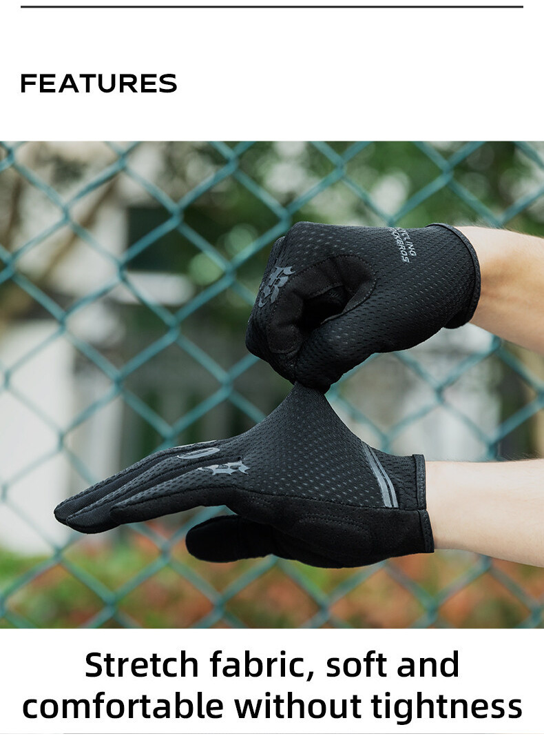 ROCKBROS Bicycle Gloves Full Finger Screen Touch Gloves MTB SBR Palm ...