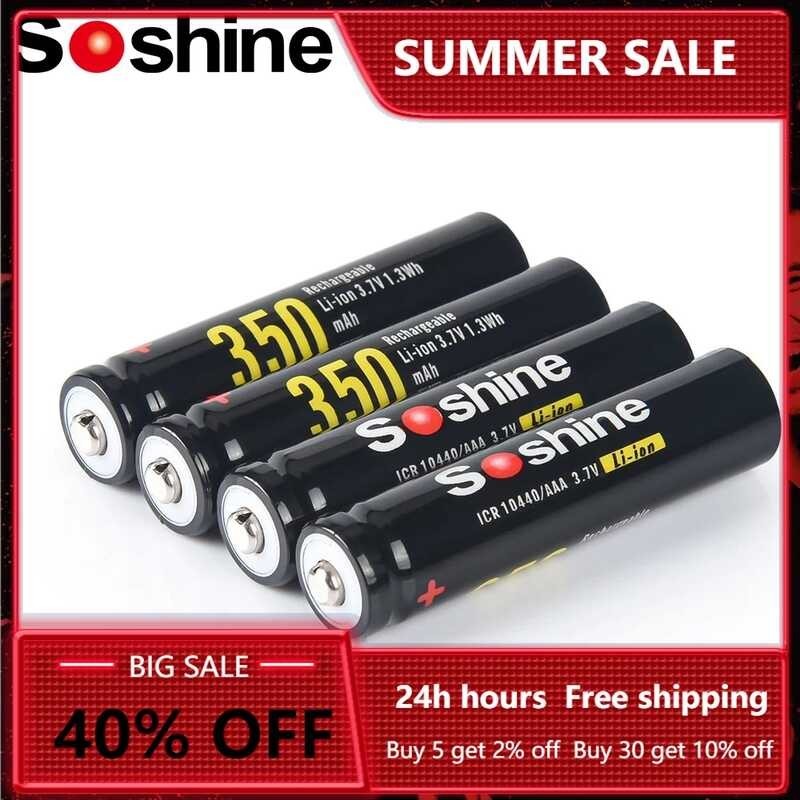 Soshine 3.7V Lithium Batteries AAA 10440 Li-Ion Rechargeable 350Mah ...