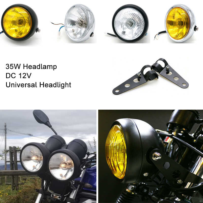 Headlight DC 12V Scooter Round Headlamp Motorcycle Retro Black Front ...