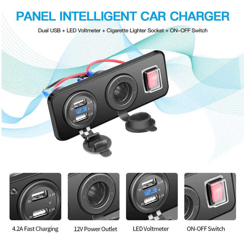 Usb Extract Dual Fast Charger Socket Multi Port Panel Cigarette Lighter Splitter Gamit Ang