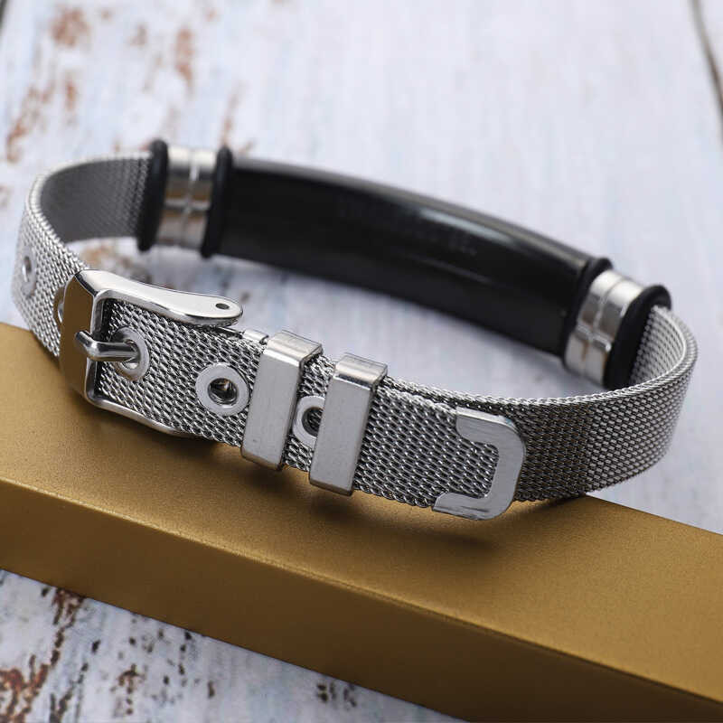 Cross Mesh Strap Bracelet Metal Stainless Customisable Engraving Men ...