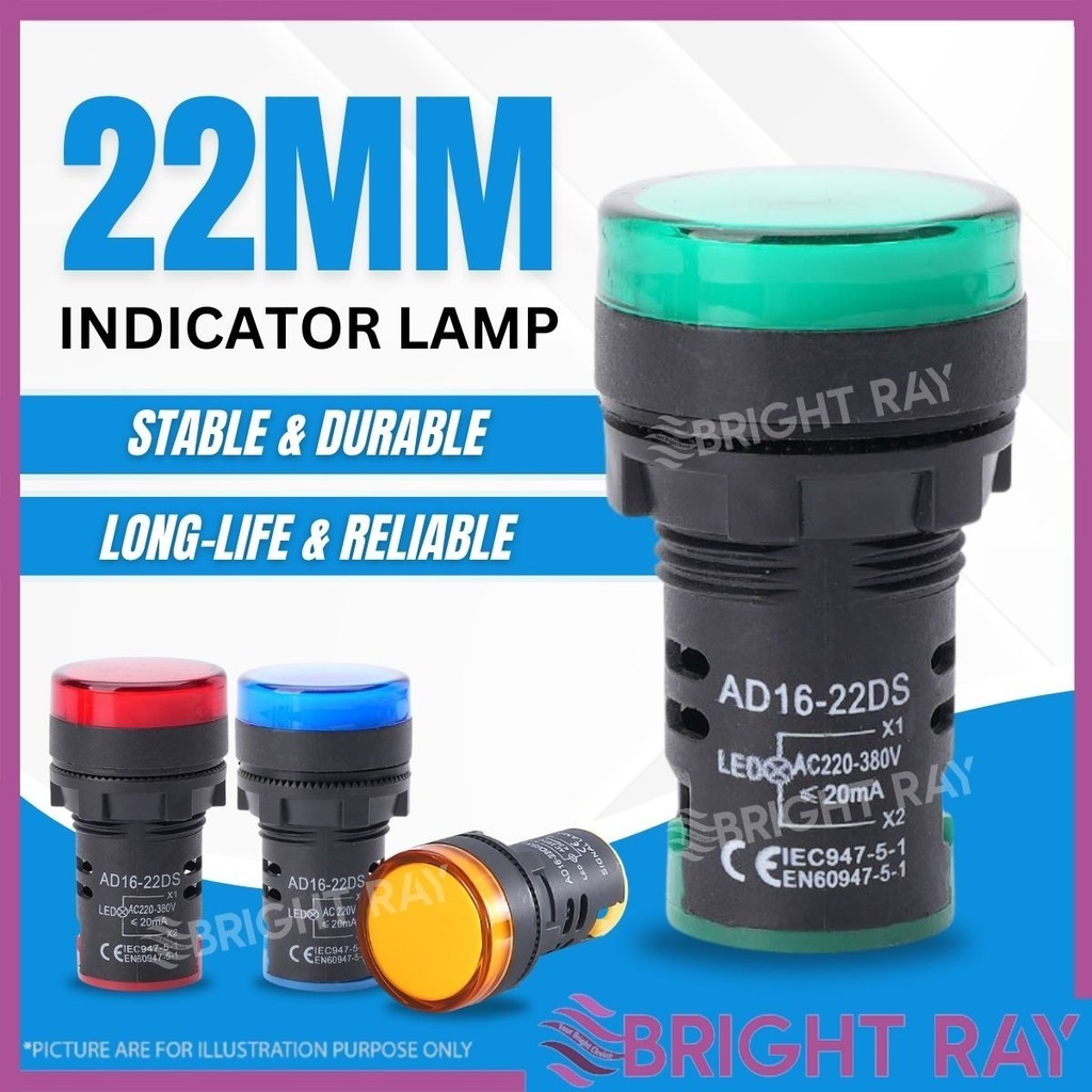 1PC 22MM 220V 20mA LED INDICATOR LAMP Pilot Lamp Flush Panel Mount LED ...