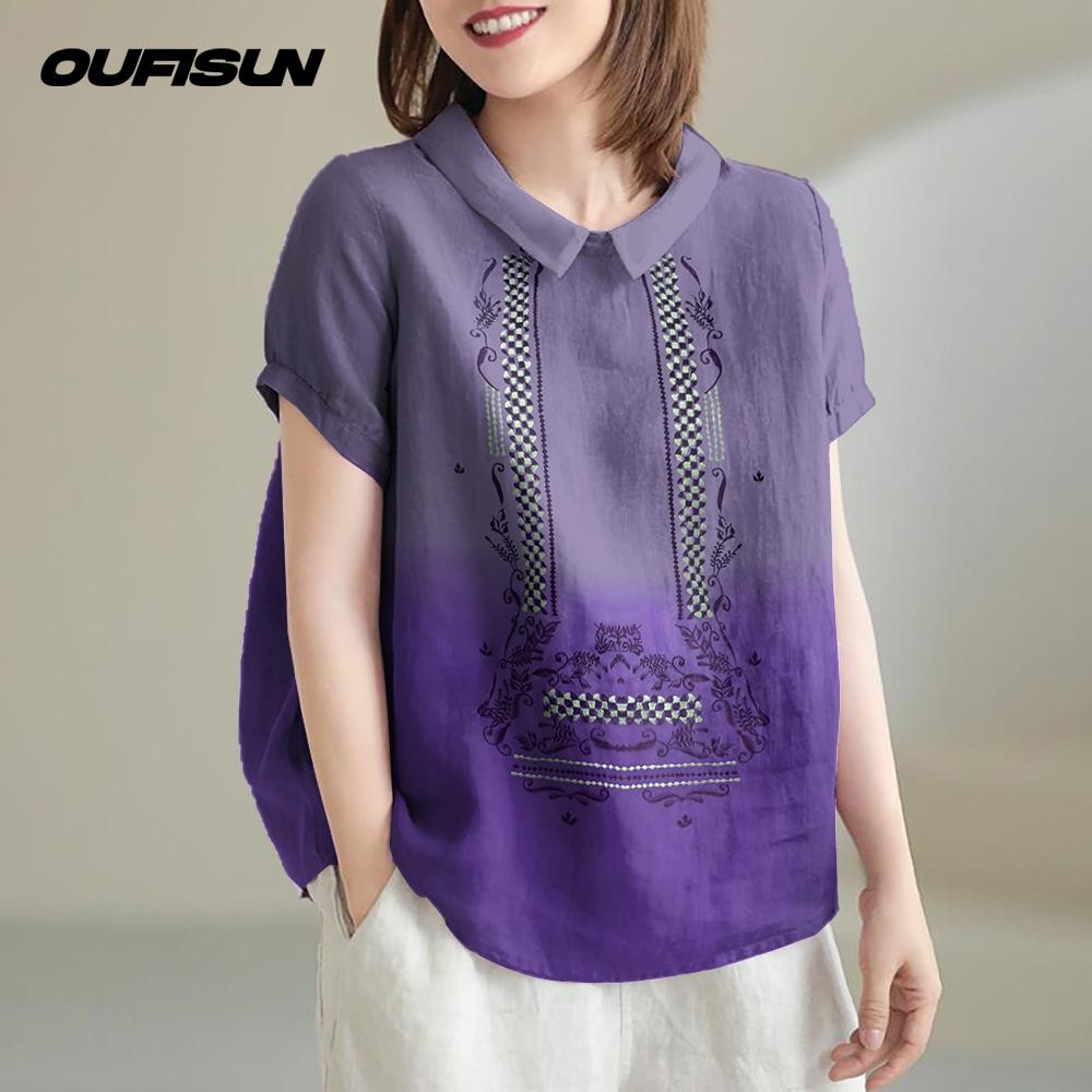 2025 Asean Attire For Women Cotton Linen Women's Shirt Lapel Short ...