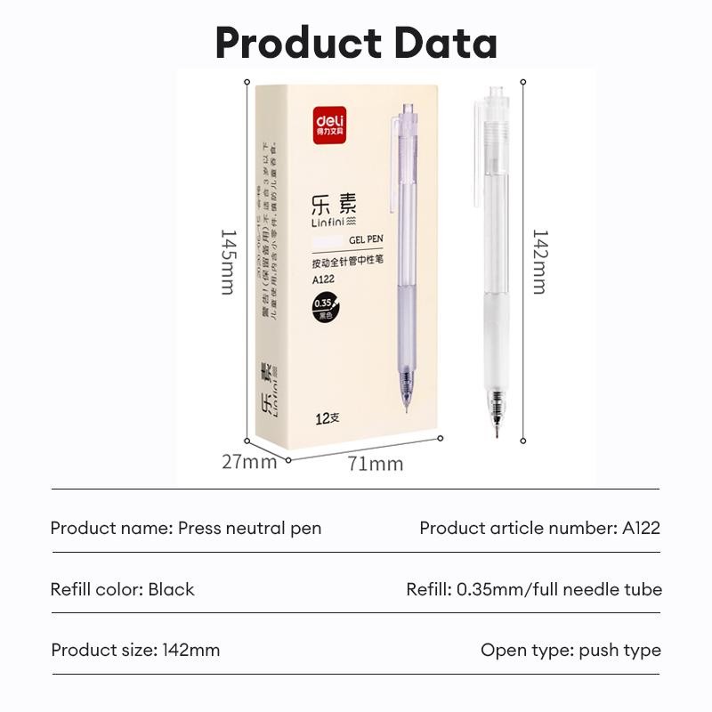 Deli SA130/A122 Ballpen 12PCS Simple Gel Pen Black Quick-Drying School ...