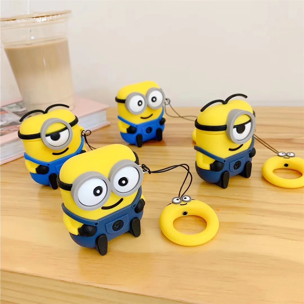 For AirPods 4 3 2 1 Pro Pro2 Earphone Case 3D Yellow Minions Silicone ...