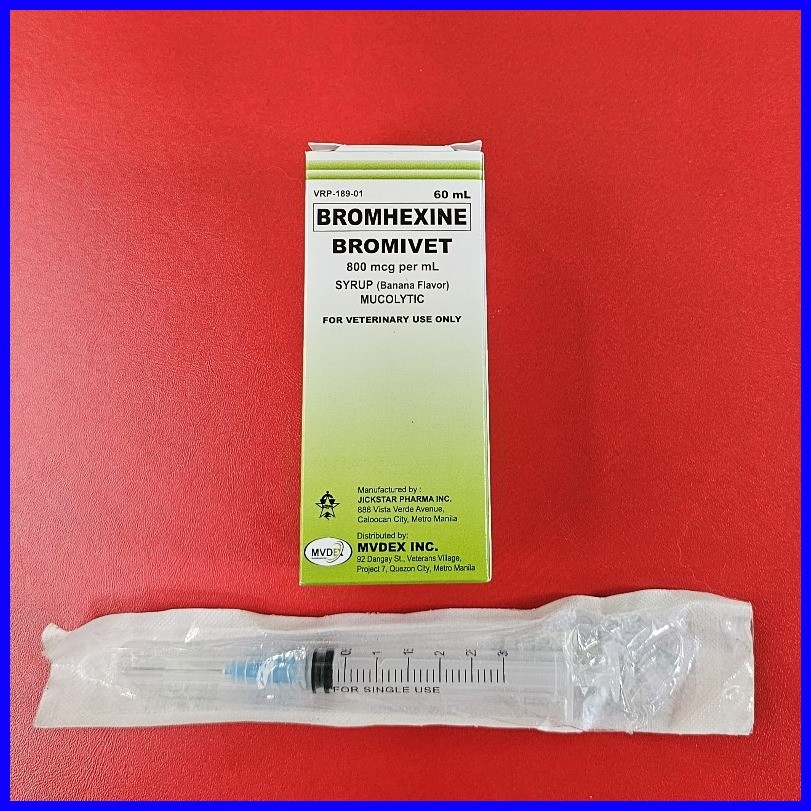 Bromivet (Bromhexine) Mucolytic Syrup for Pets 60ML with Free Syringe ...