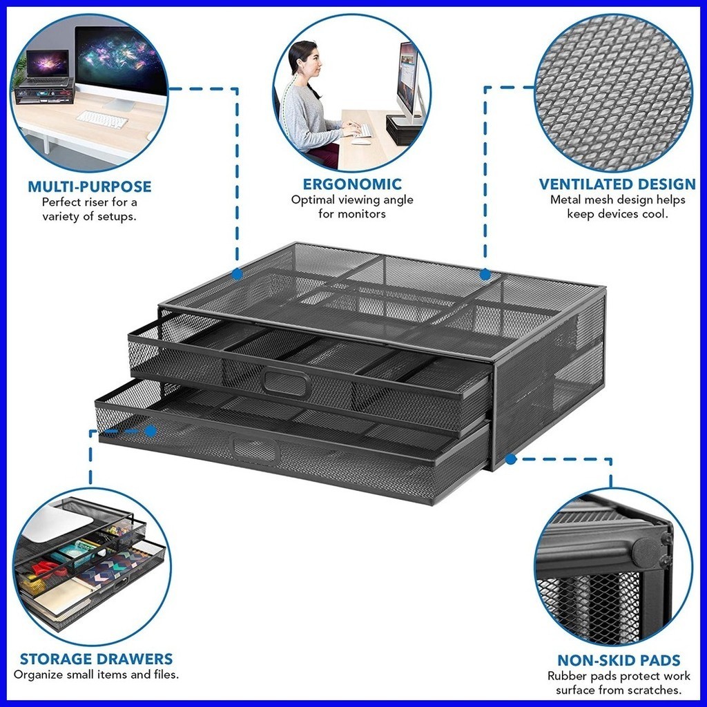 ♒ Monitor Stand, Mesh Monitor Stand with Drawer, Monitor Riser Metal ...