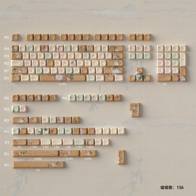 YongQiu Original Peach Blossom Flowers keycaps Retro Chinese Style PBT ...