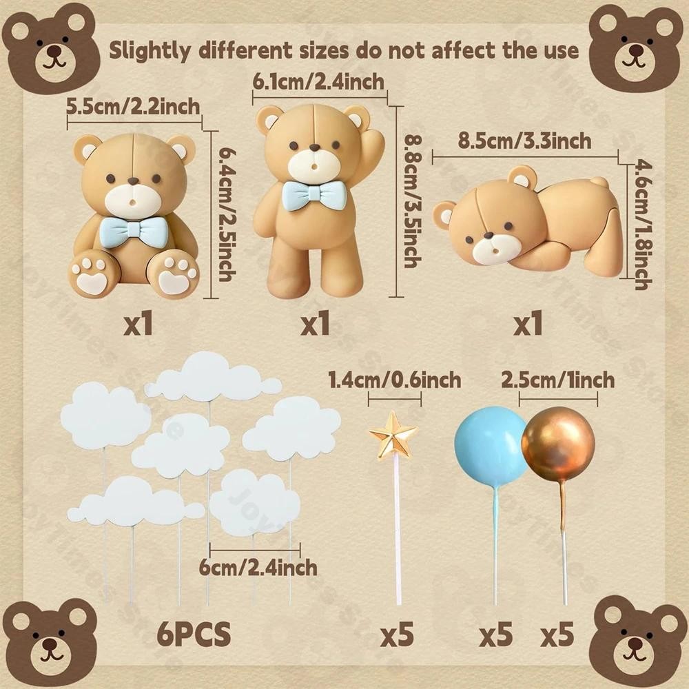 24pcs Blue Bear Cake Toppers Boy Birthday Gender Reveal Cake Decor ...