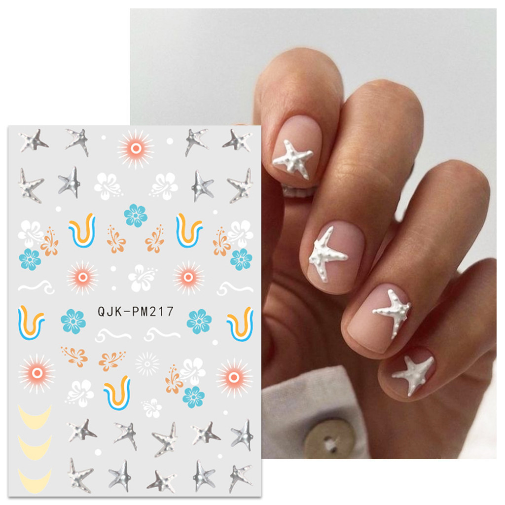 HAMA NAIL 4 Sheets Nail Art Stickers Wholesale Summer Ocean Jellyfish ...