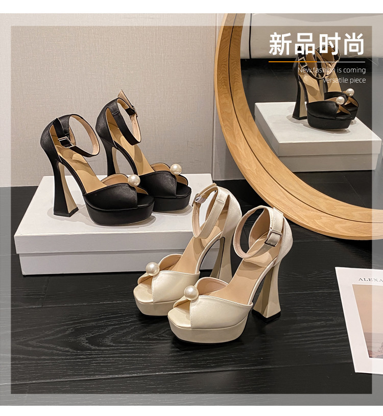 Sexy Women's High Heels Satin Women's Thick-Soled Thick-Heeled Party ...