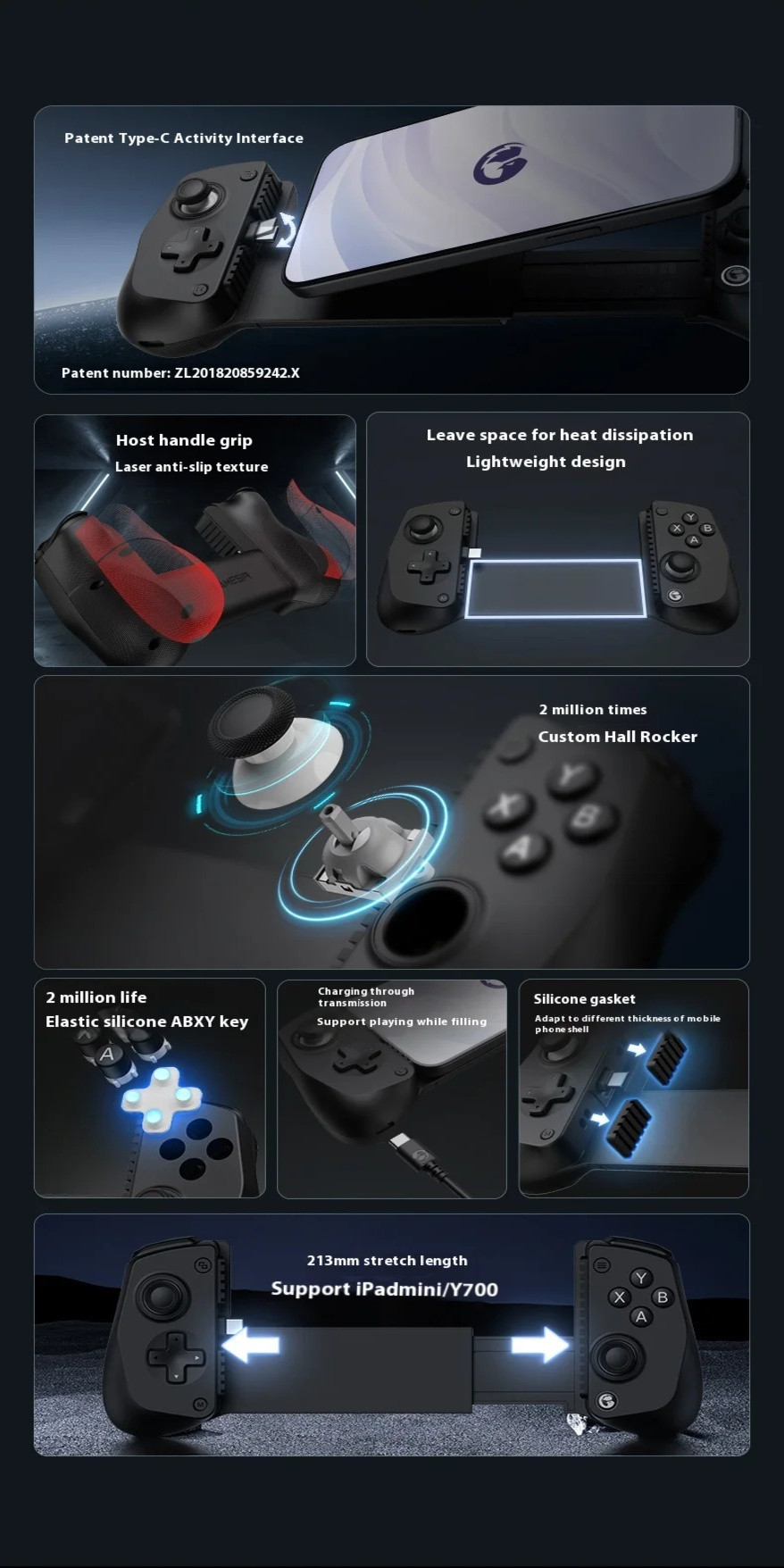 GameSir X5 Lite Stretch Gamepads For iOS Android Type-C Maximum 213mm ...