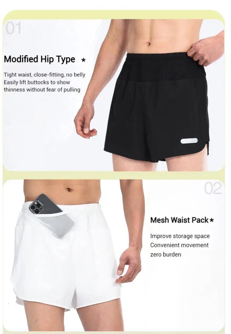 5 Pockets Men's Quick-Dry Double Layer Reflective Marathon Running ...