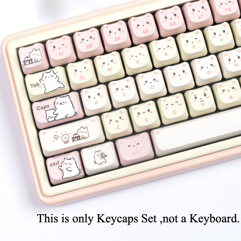 in stock PBT Dye Sublimation Pink Meow Meow Keycap Cat Shape MAO Height ...
