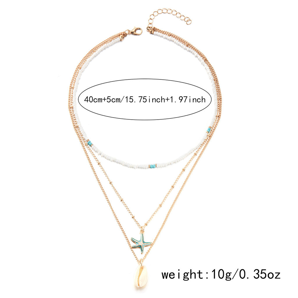 Bohemian Starfish Shell Necklace Fishtail Pearl Multilayer Chain ...
