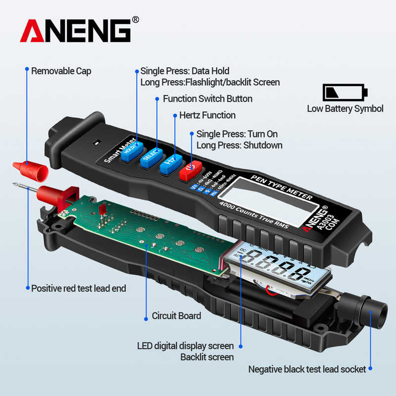 유 ANENG Digital Pen Multimeter 4000 Counts NCV Ac/Dc Voltmeter Ohmmeter ...