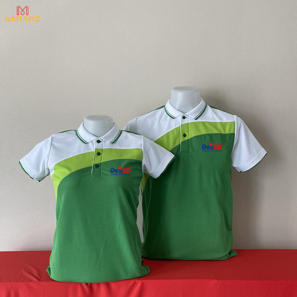 Green oblique cut polo shirt The back is green. Soft Juti fabric ...