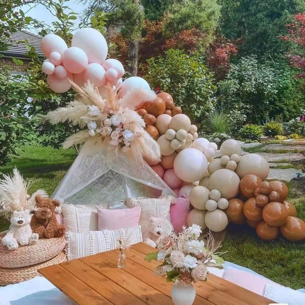 1Set Boho Neutral Balloon Garland Brown Dusty Pink Balloon Garland Arch Kit 1st Birthday ...